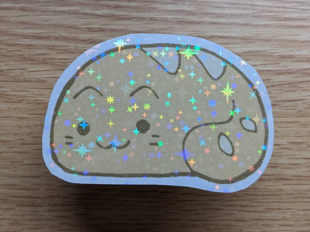 Cat Loaf of Bread Handmade Holographic Glitter Vinyl Sticker for Laptop ...