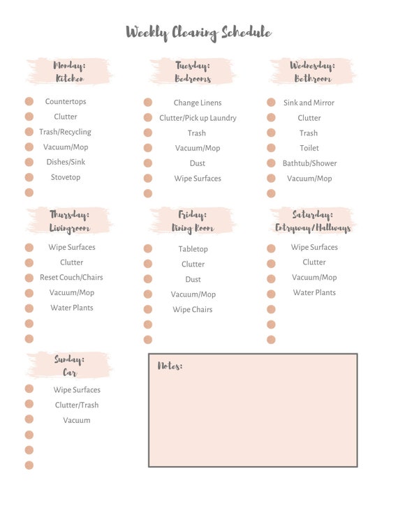 Weekly Cleaning Schedule | Etsy