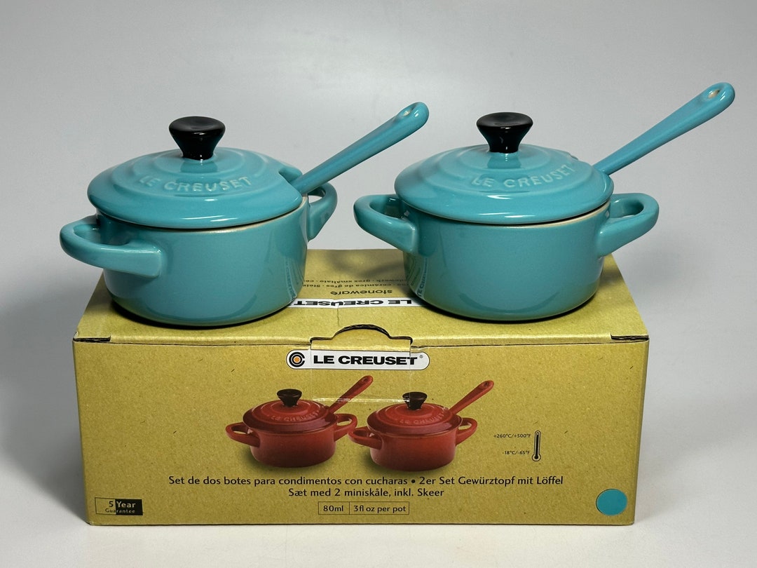 Le Creuset Mini Condiment Pots With Spoons Caribbean Blue New With Tags ...