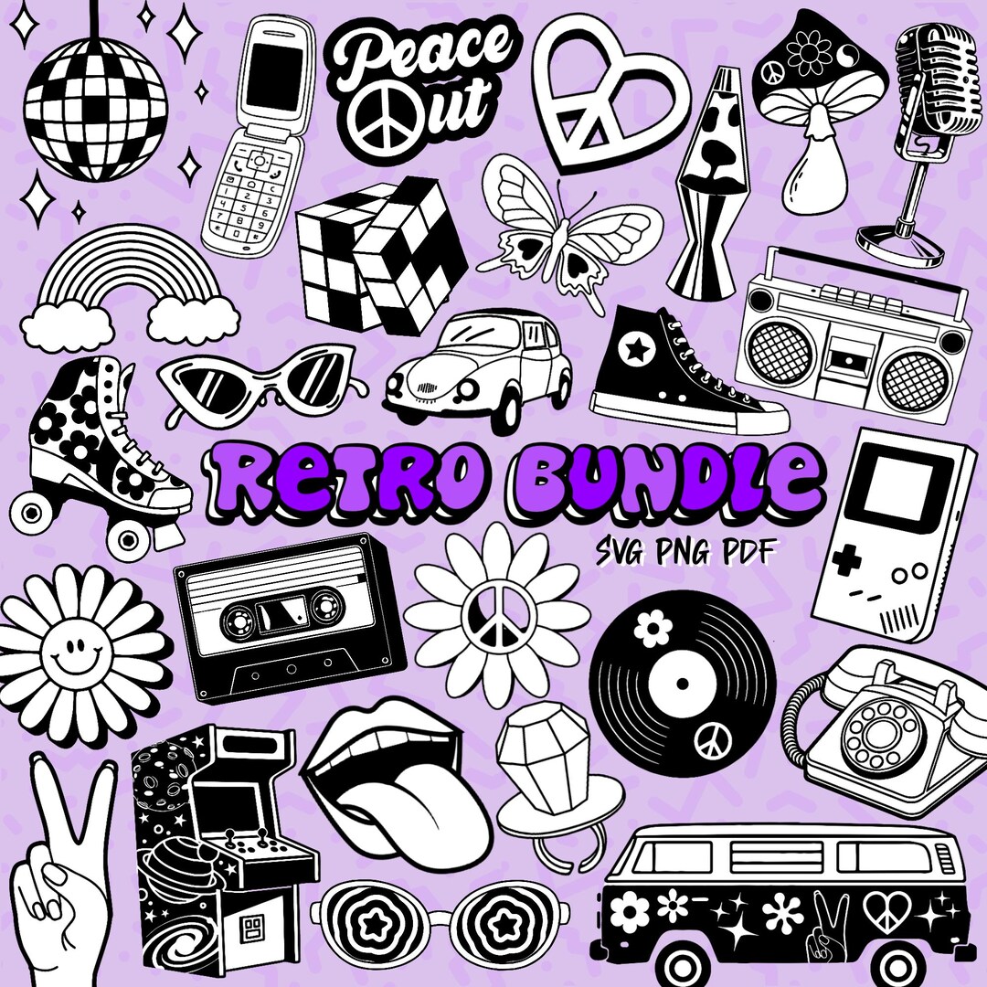 Retro SVG Bundle, Cricut Cut Files, Png Bundle, 43 Files, Silhouette ...