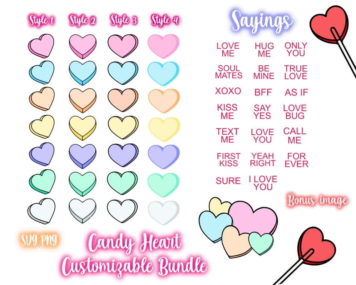 Candy Hearts Customizable SVG Bundle, Valentine’s Day Svg, Love Svg ...