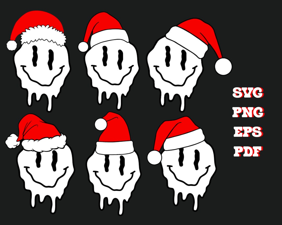 Trippy Santa Svg Bundle, Santa Hat Svg, Christmas Svg, Smiley Face SVG ...