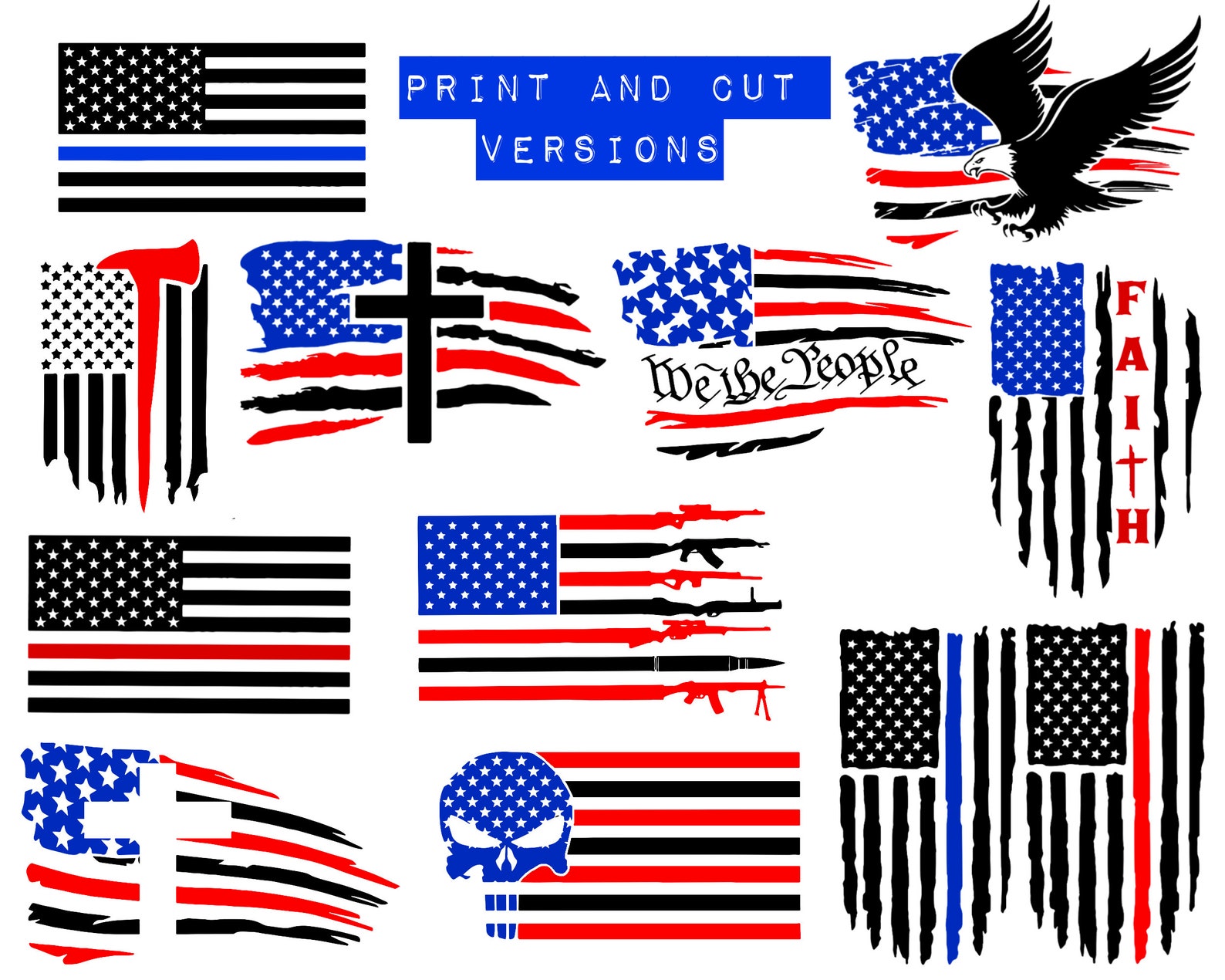 American Flag SVG Bundle Red White and Blue Rifle SVG Eagle - Etsy