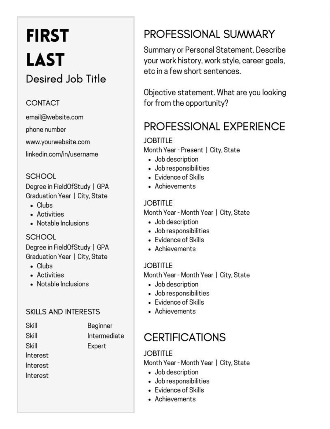 Clean Career Set - Resume and Cover Letter - Etsy