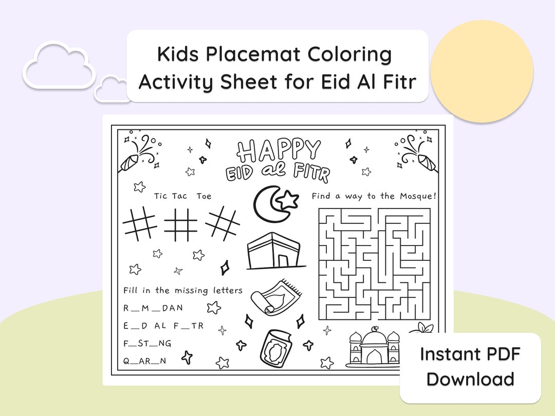 Kids Colouring Activity Sheet | Eid Al Fitr | Printable - Etsy