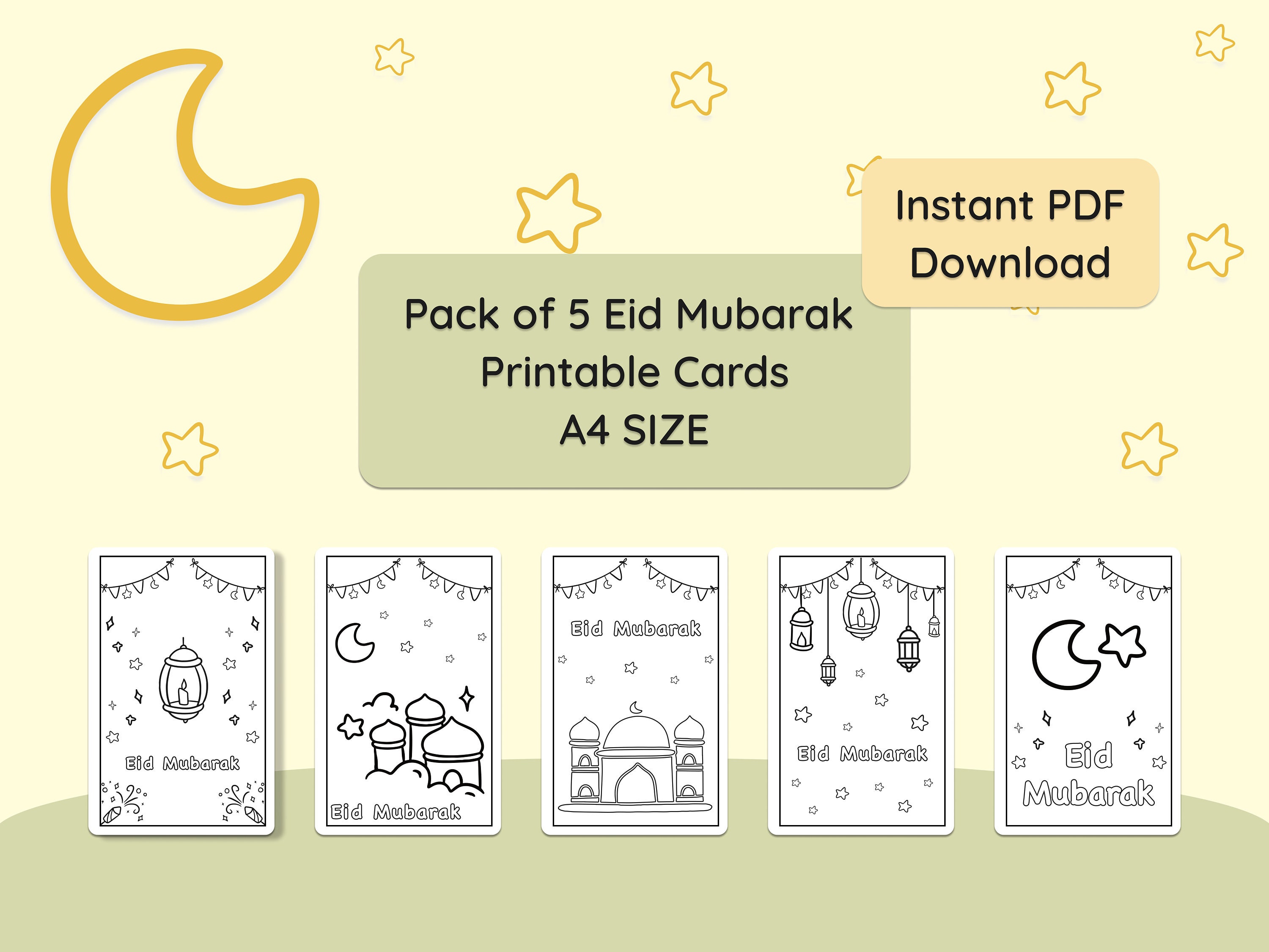 Printable Eid Mubarak Cards Ramadan Kids Activity Muslim Eid Al Fitr A4 ...
