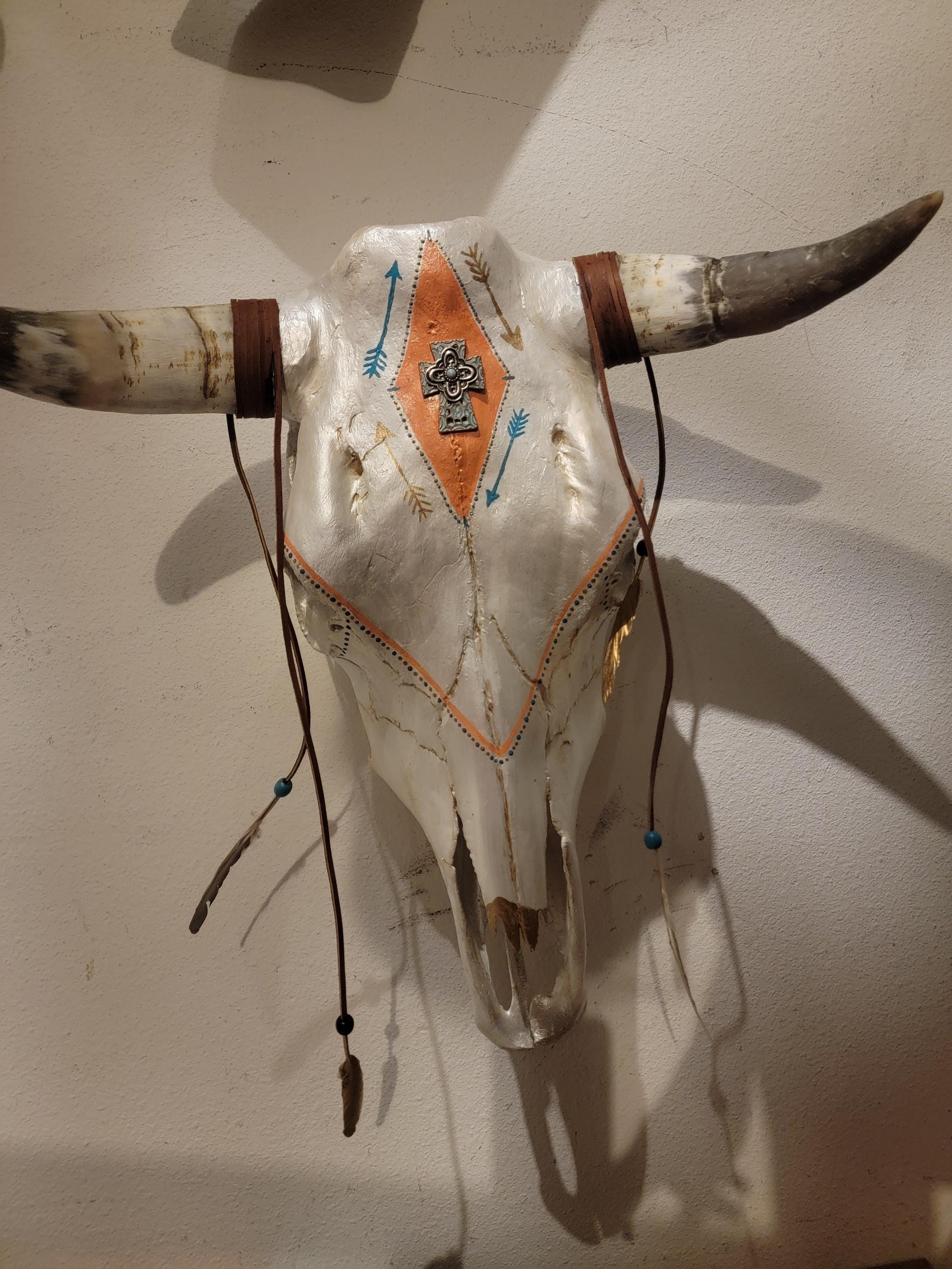 Hand Painted Real Bull Skull Native American - Etsy