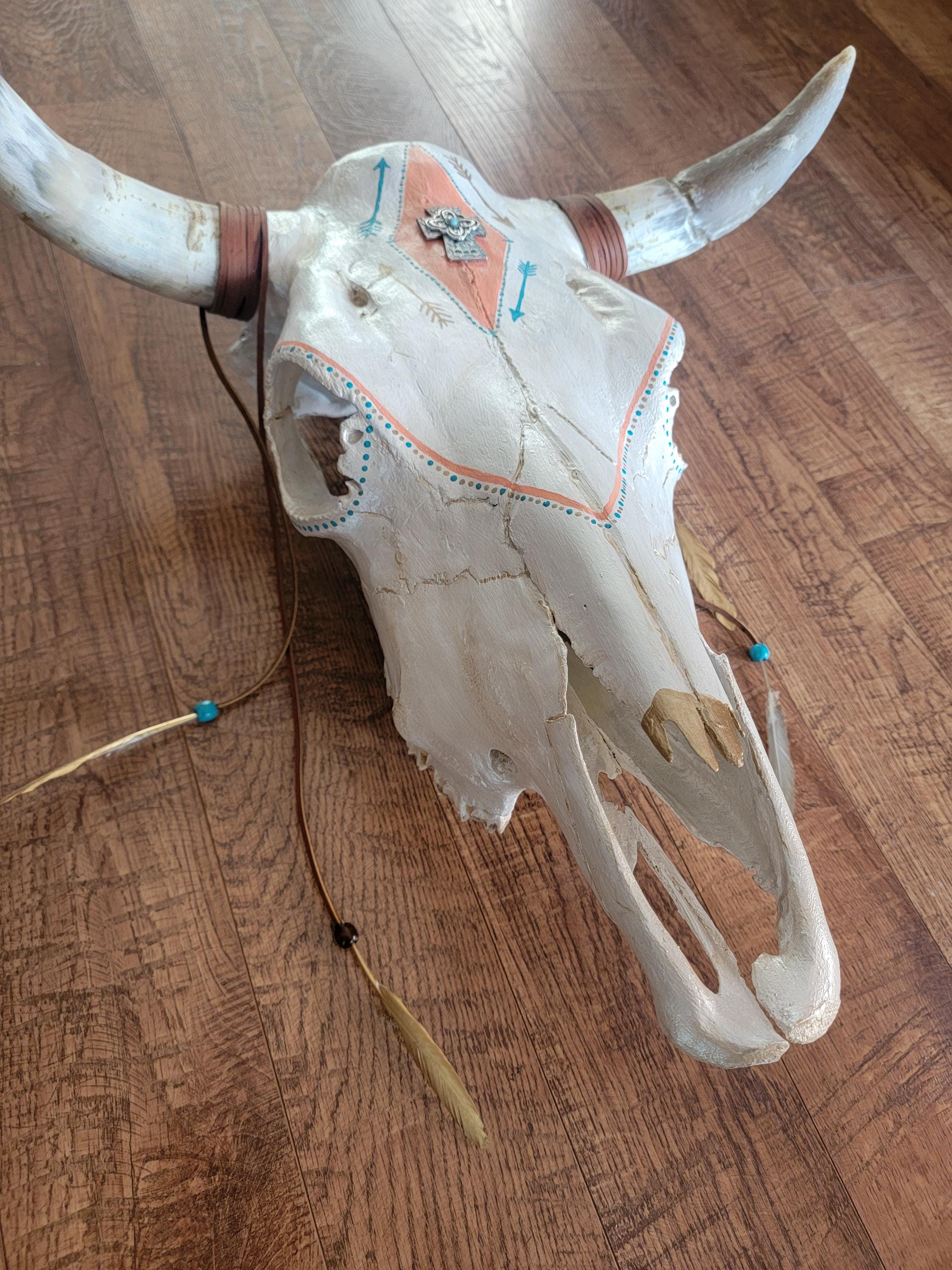 Hand Painted Real Bull Skull Native American - Etsy