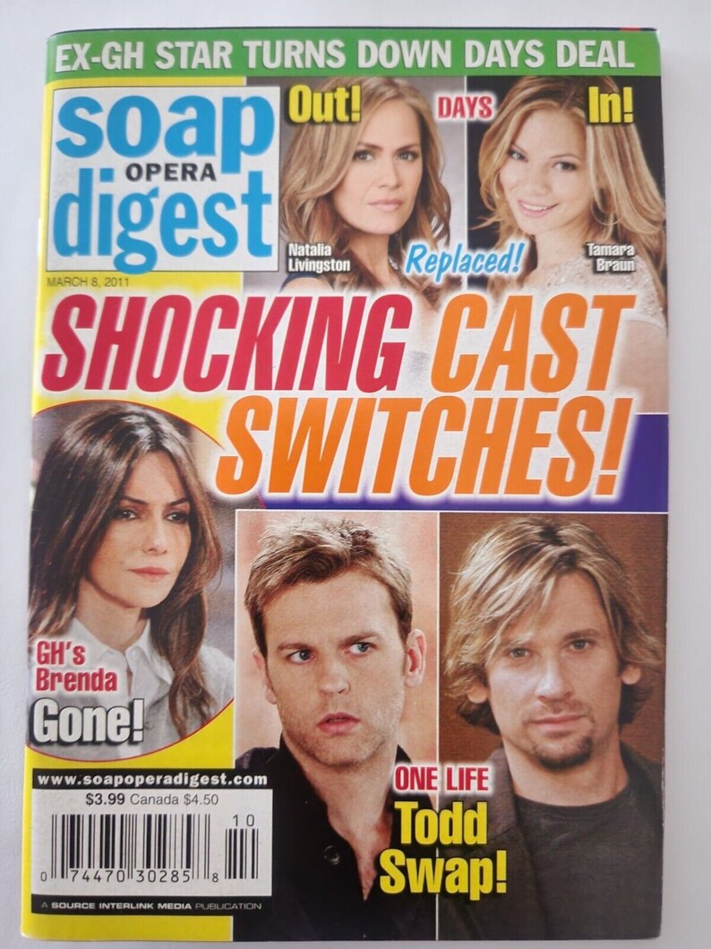 Soap Opera Digest Magazine March 8, 2011 - Shocking Cast Switches! - Etsy
