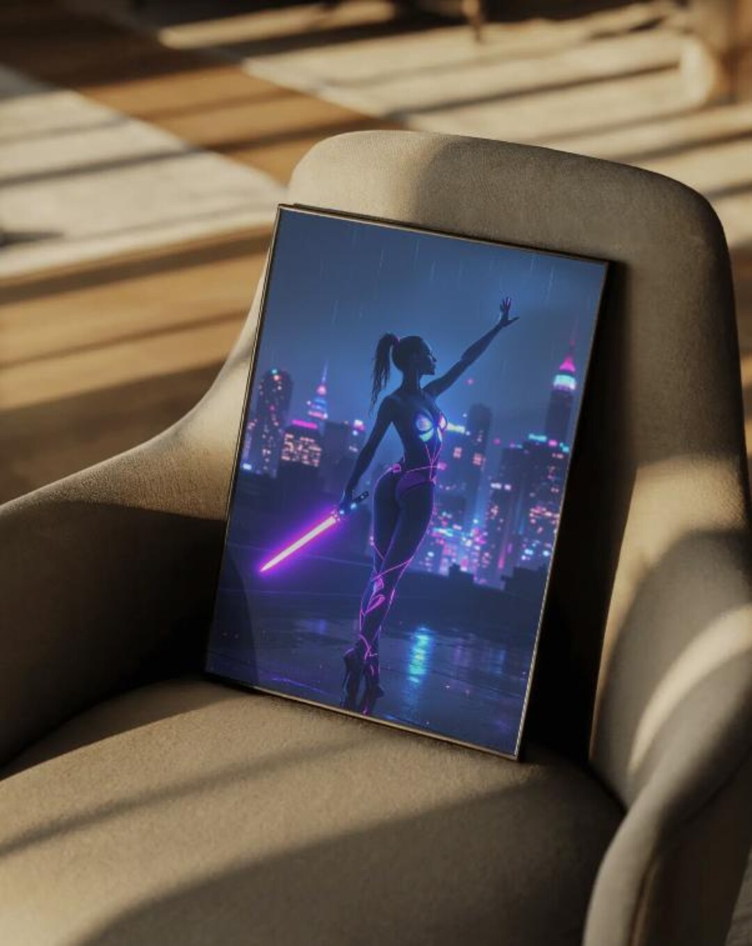 Cyberpunk Neon Wall Art | Futuristic Satin Poster | Sci-fi Girl With ...