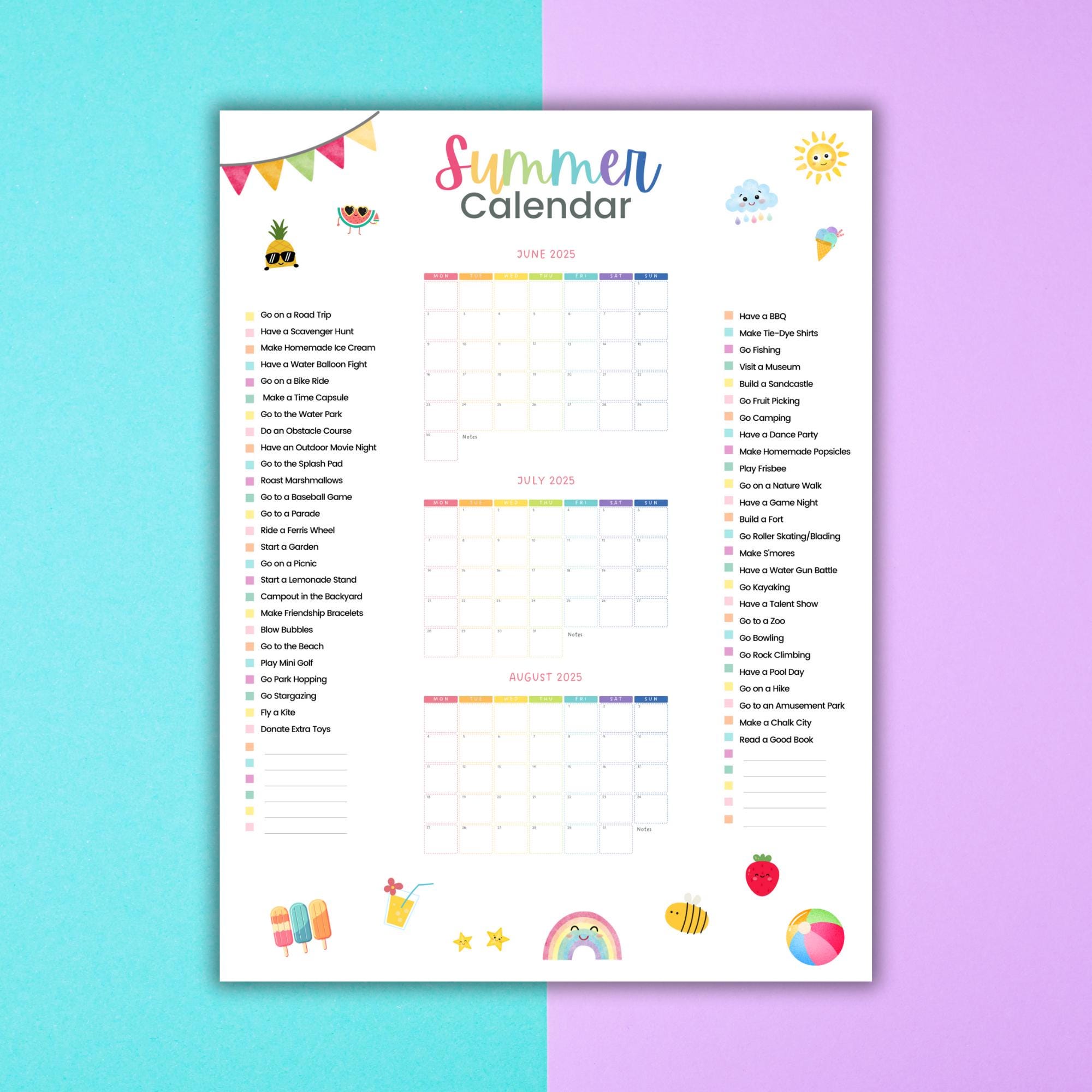2025 Summer Bucket List Calendar for Kids - Summer Bucket List ...