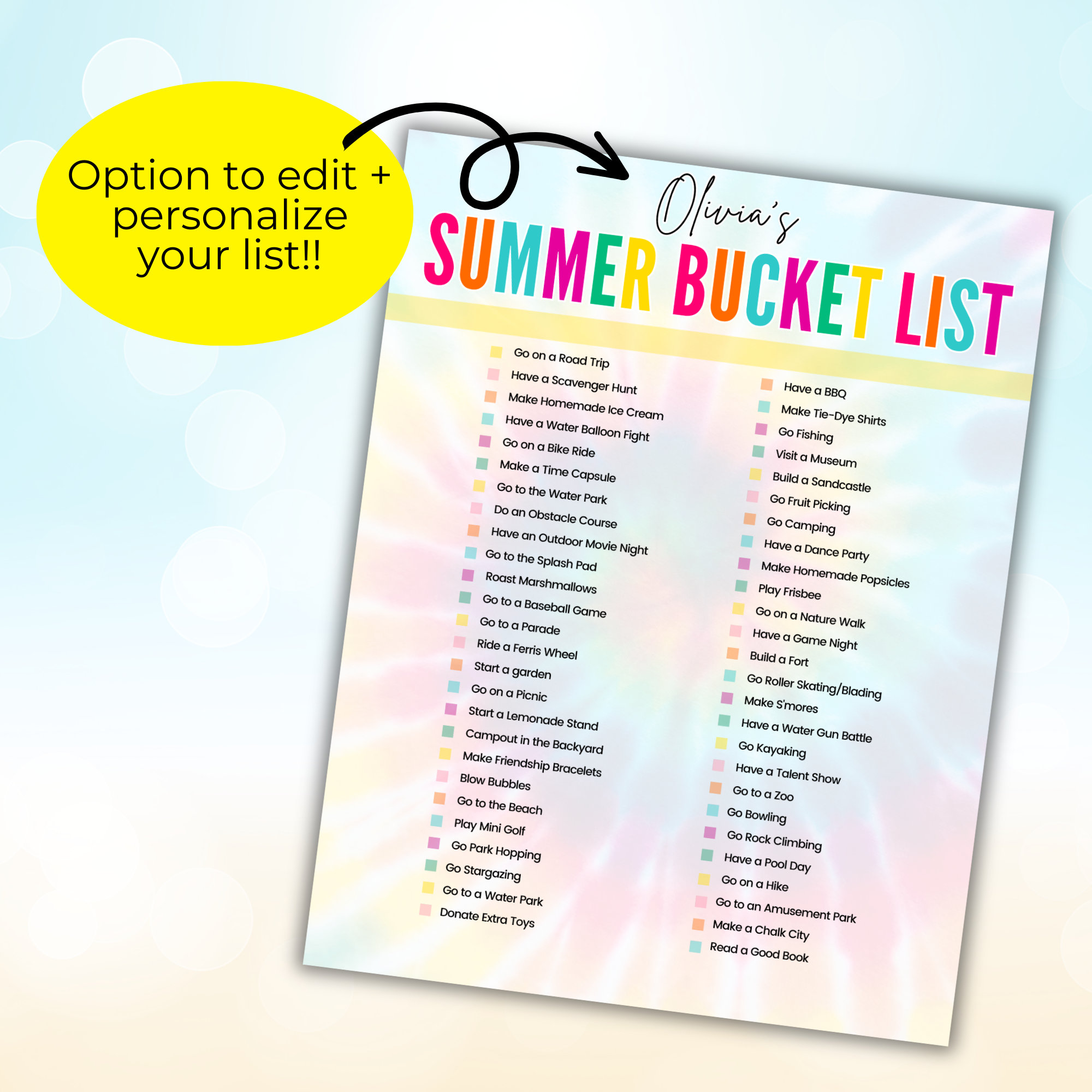 Summer Bucket List for Kids (EDITABLE) - Summer Bucket List Printable ...