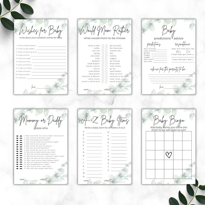 Baby Shower Games and Activities - (EDITABLE!) 11 Bundle Pack ...