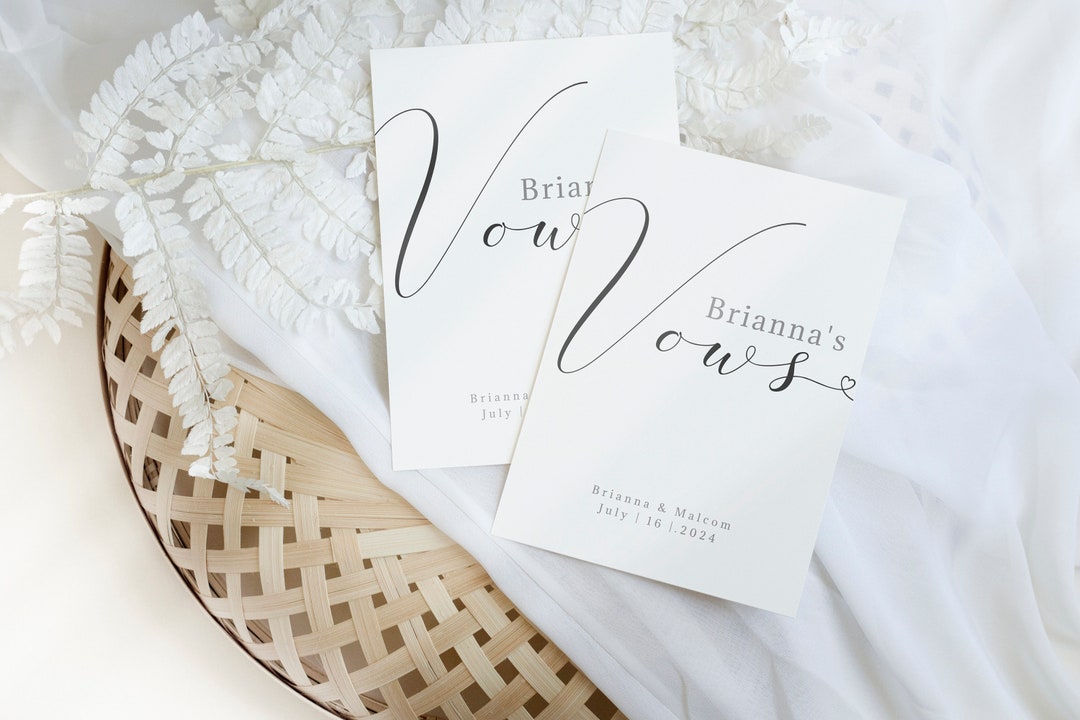 Wedding Vow Cards Template, Modern Minimalist Style Vow Cards, Editable ...