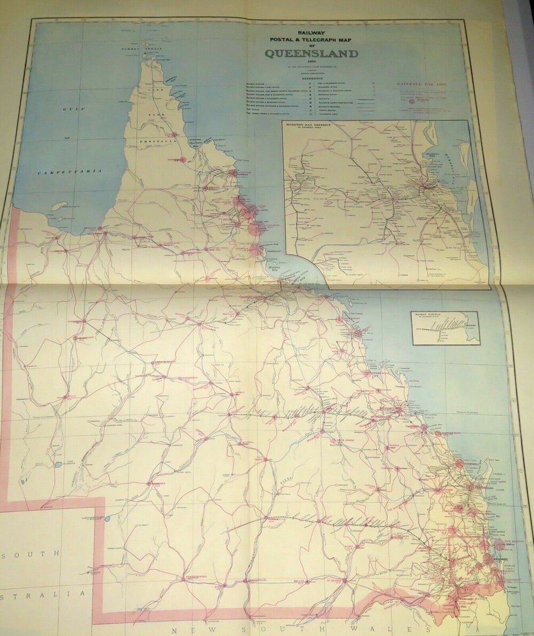 1888 Very Large Detailed Map Queensland. Railway Telegraph - Etsy