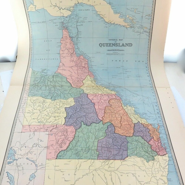 Large Detailed Map of Queensland - Etsy Australia