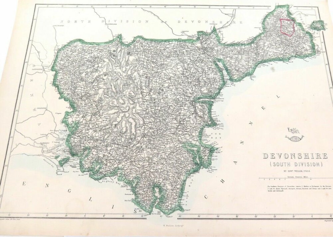 C1860 Large weekly Dispatch Atlas Map of Devonshire south Division, Uk ...