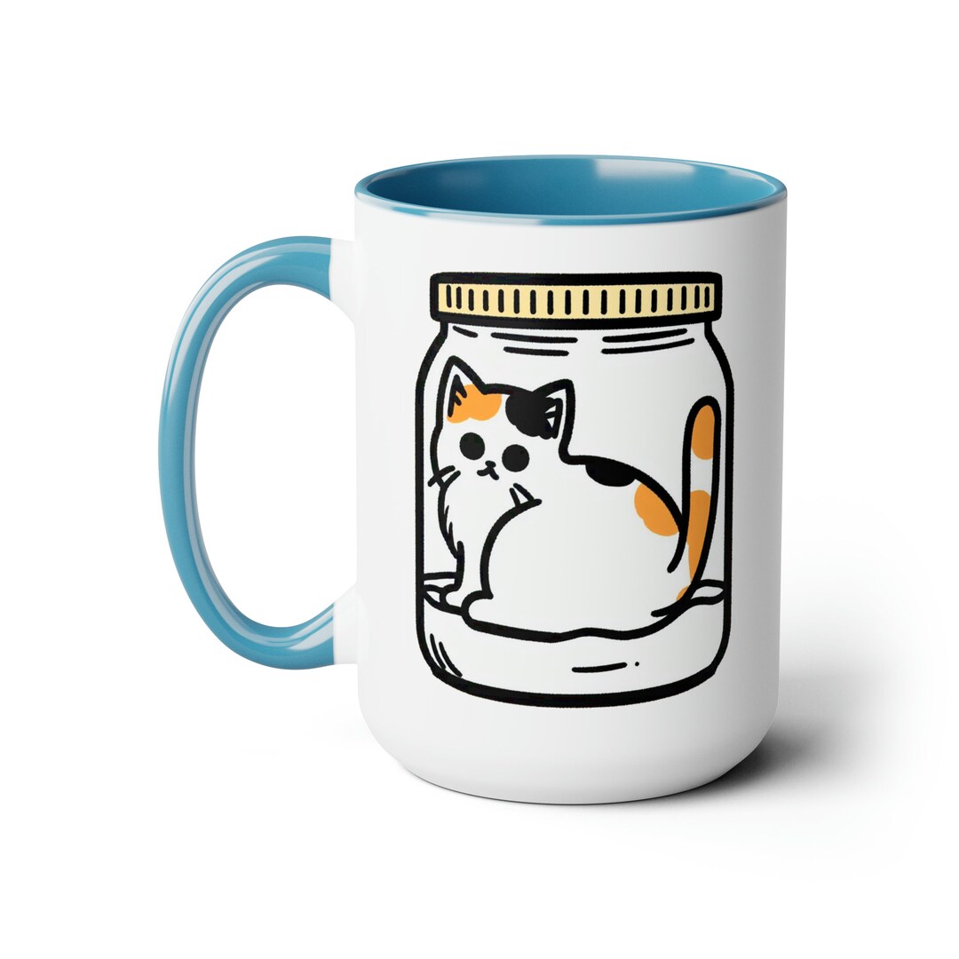 Calico Cat in Mayo Jar Two-tone Coffee Mugs, 15oz - Etsy