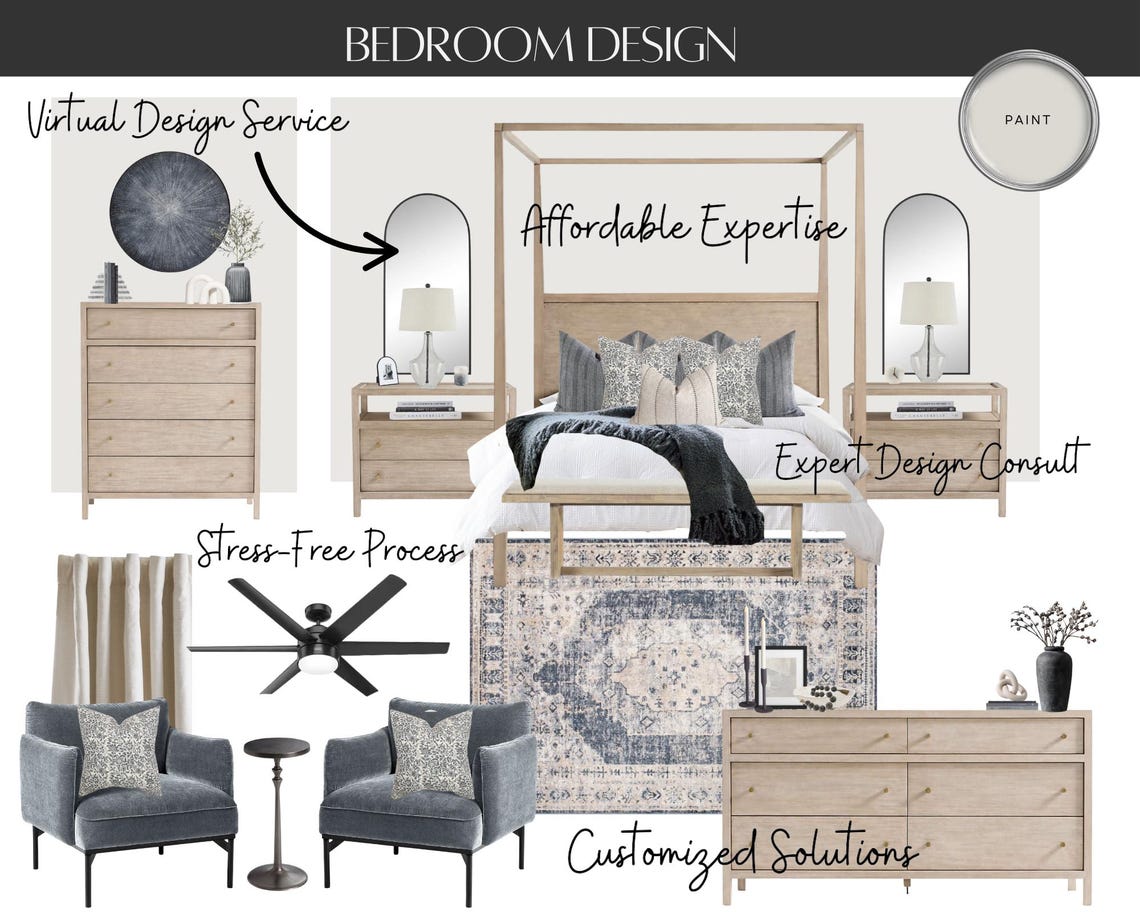 Interior Design Custom Bedroom, Virtual Interior Design Service, Guest ...