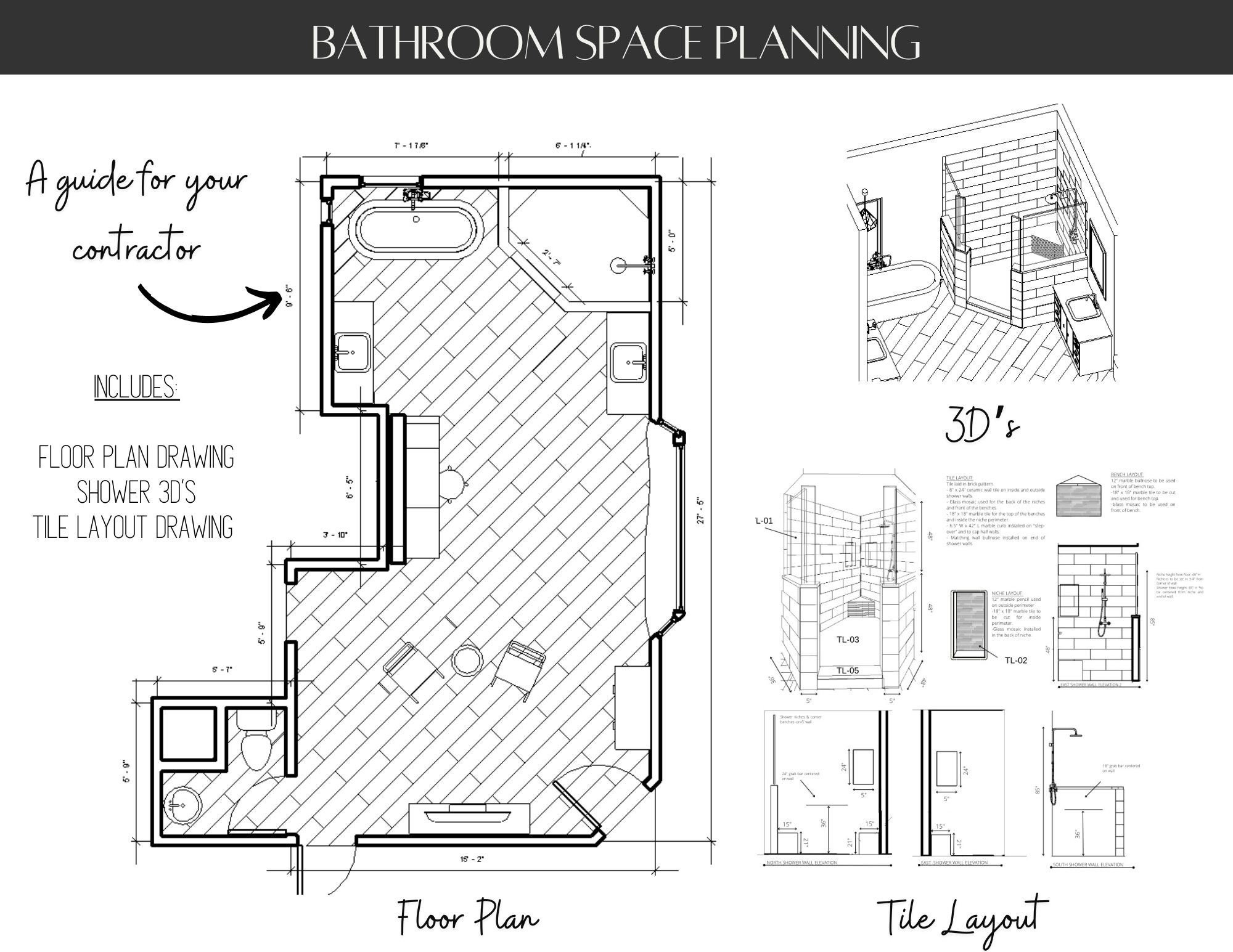 Interior Design Custom Bathroom Space Planning, Floor Plan Drawing, 3ds ...