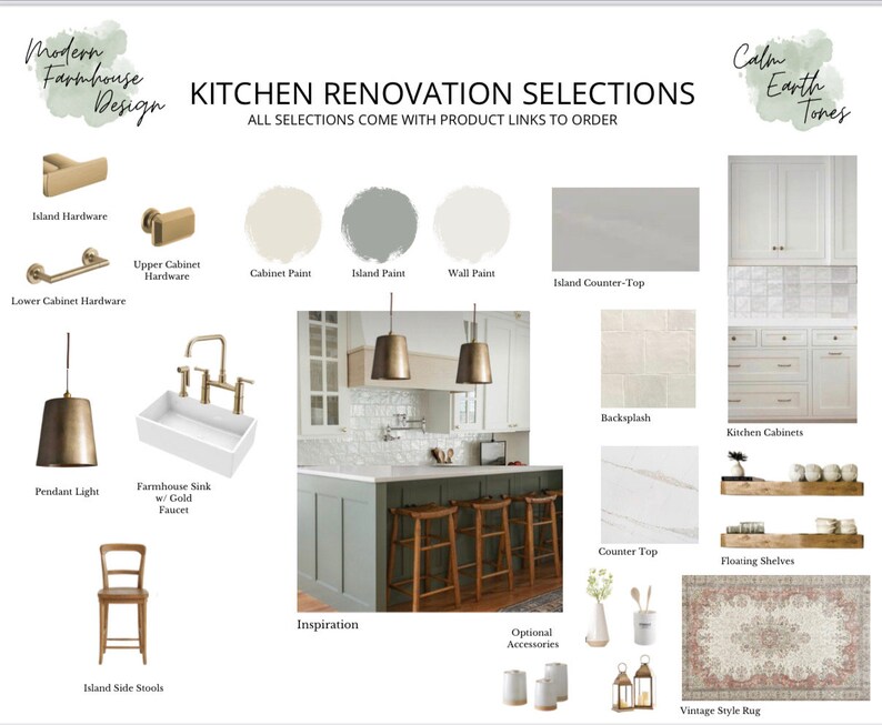 Premade Kitchen Mood Board, Shopping List, Virtual Interior Design ...