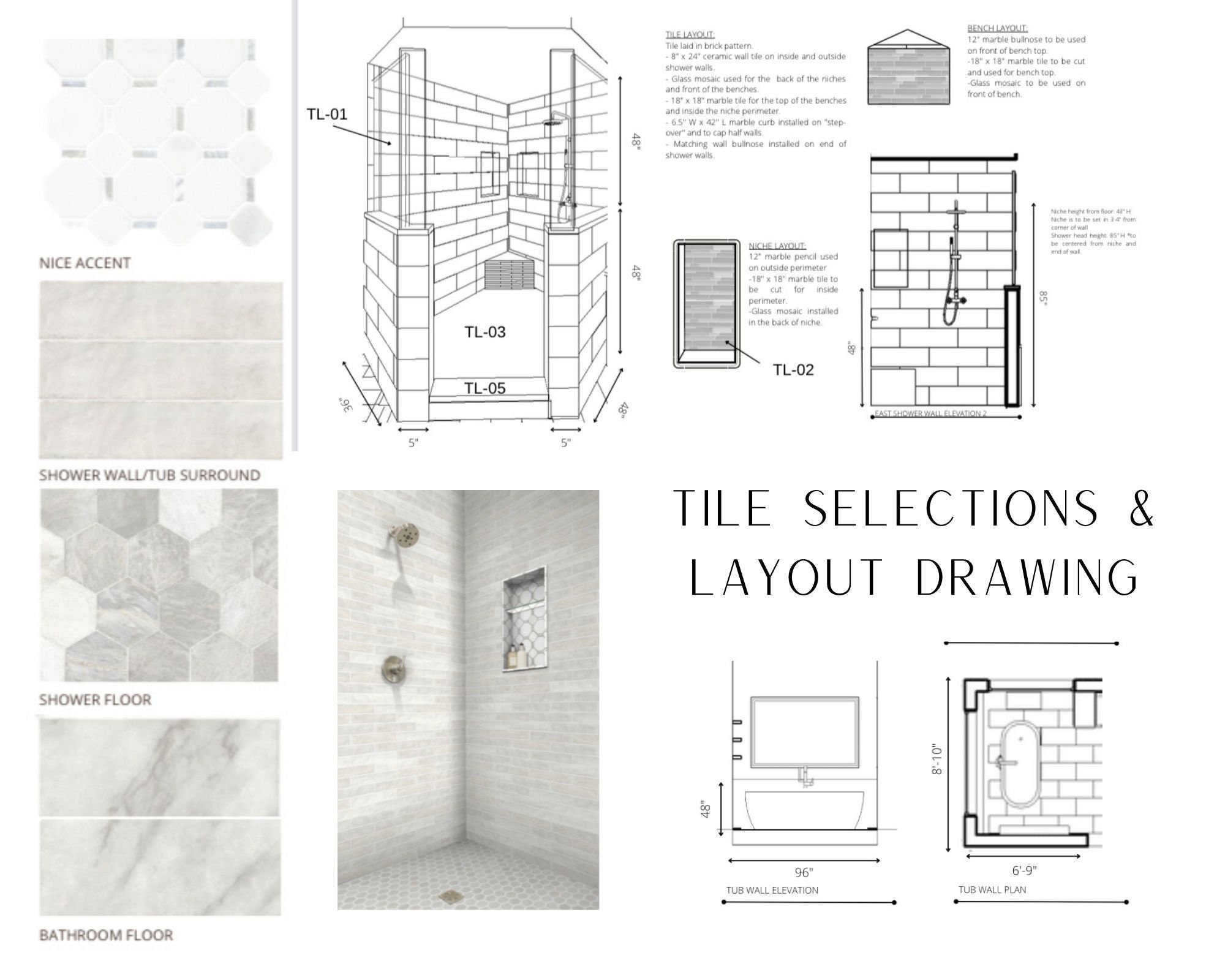 Interior Design Online Bathroom Tile Drawings & Selections - Etsy