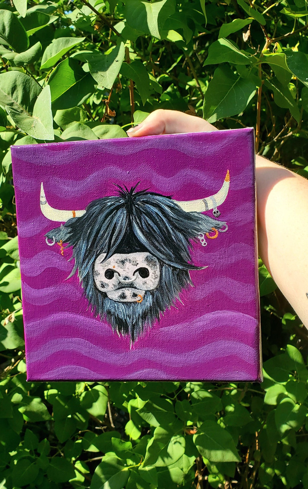 Emoo - Hand Painted Highland Cow With Piercing Details - Etsy