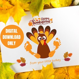 Turkey Footprint Art Printable, Turkey Printable, Thanksgiving Art ...