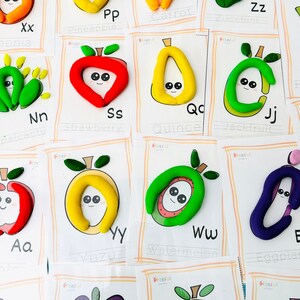 Alphabet Playdough Mats, Play Doh Cards, Fruit and Veggie Playdough ...