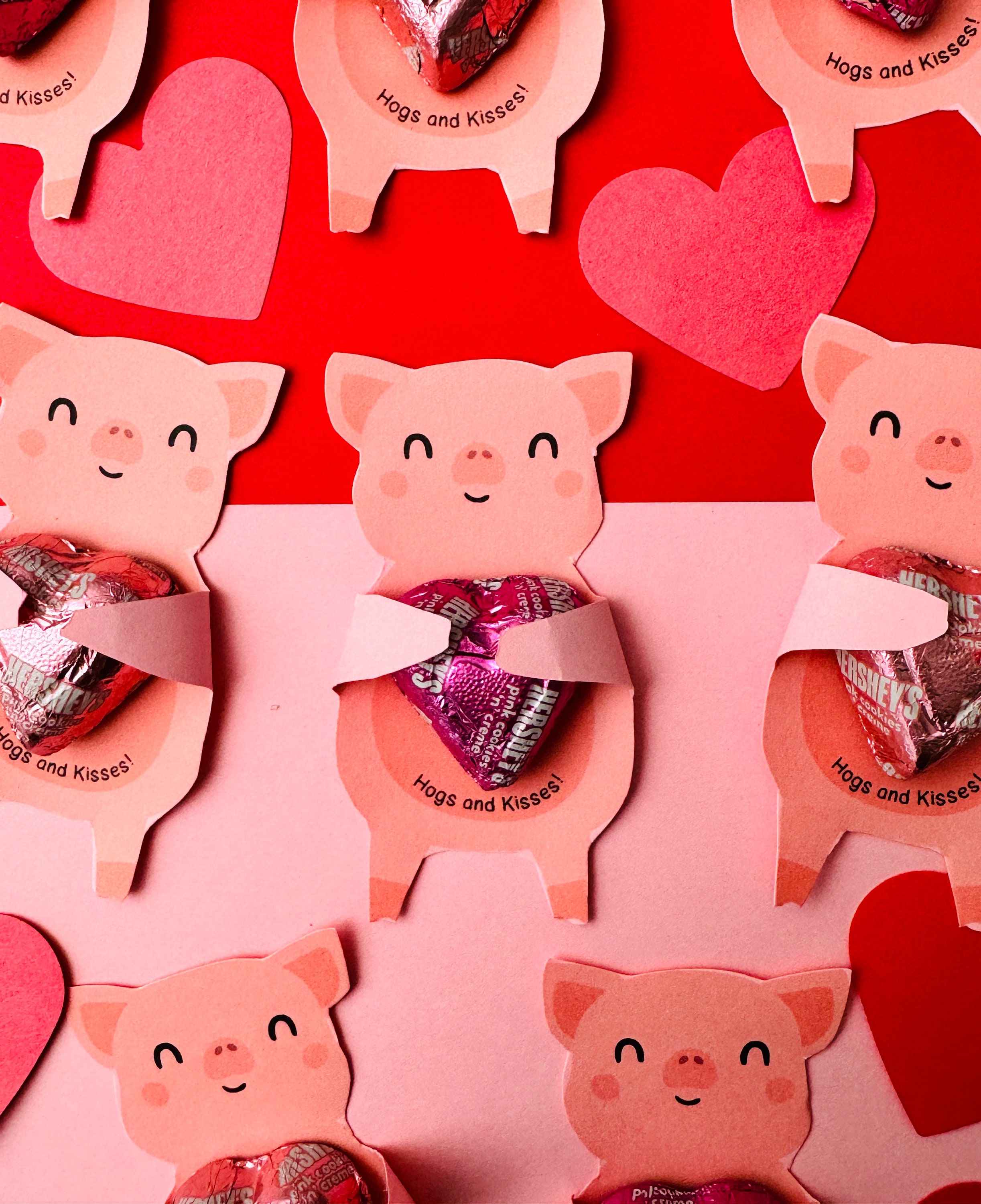 Pig Valentine Card Printable: Hogs and Kisses Favor (digital Download ...