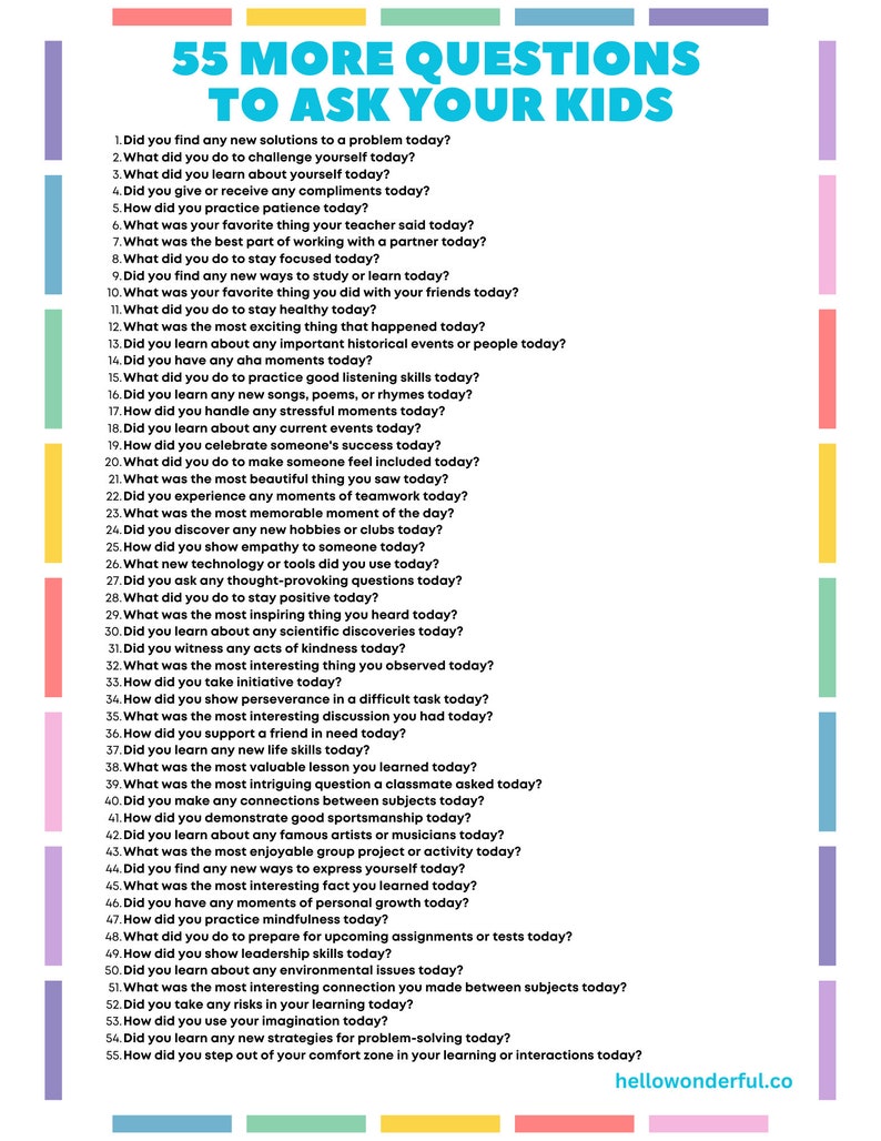105 Questions to Ask Kids Kids Printable Kids Learning - Etsy 105 Questions to Ask Kids Kids Printable Kids Learning - Etsy