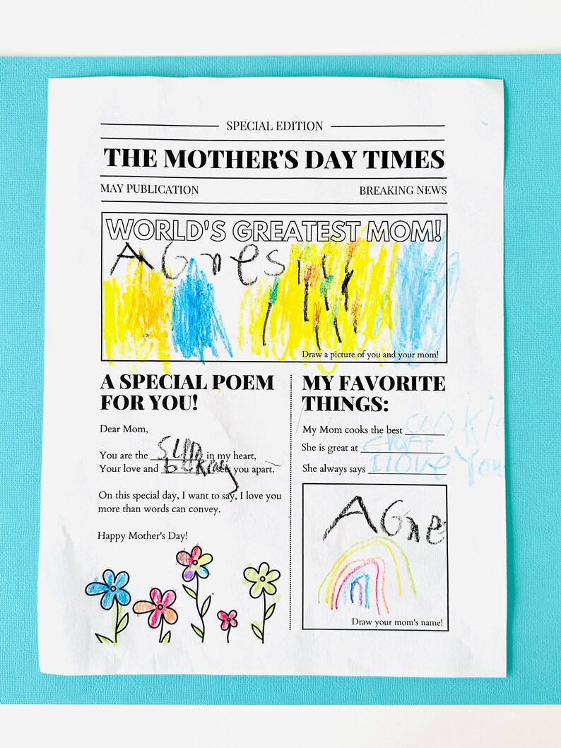 Mother's Day Newspaper Art: Printable Gift From Kids (digital Download ...