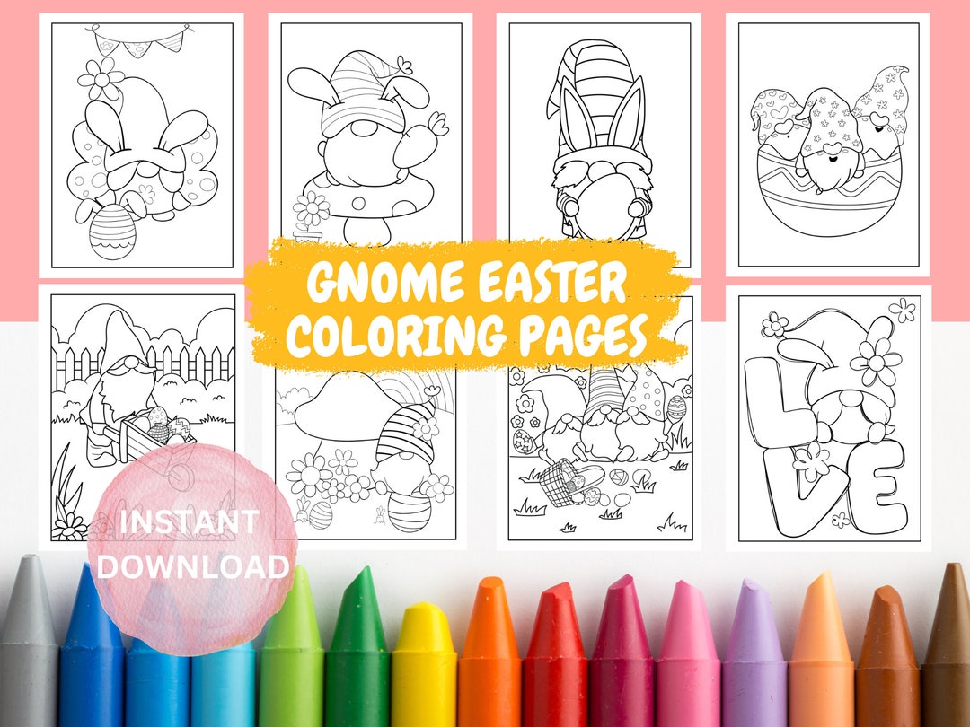Gnome Easter Coloring Pages: Kids Activity, Printable Crafts (digital ...