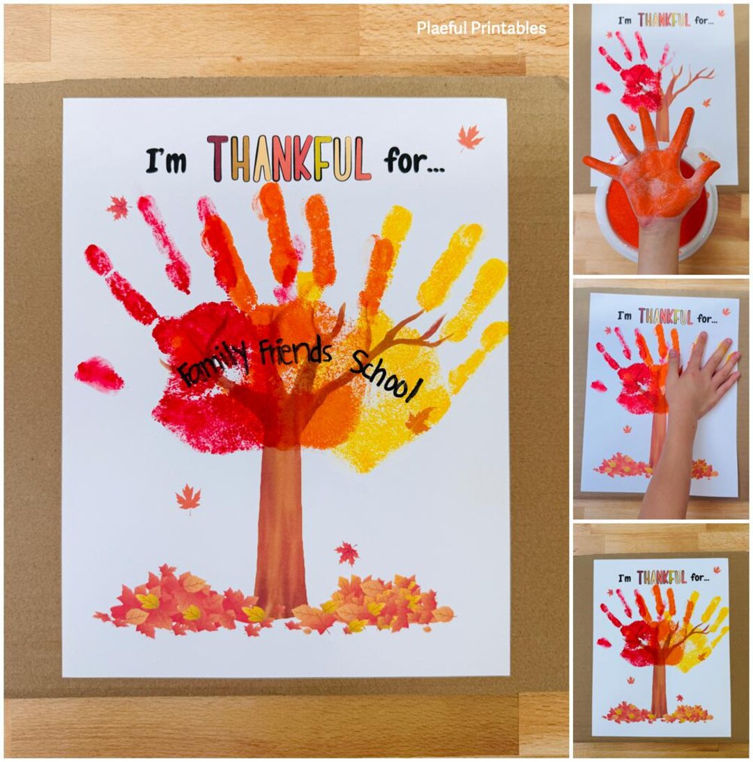 Thankful Handprint Tree Art Printable: Thanksgiving Craft (digital ...