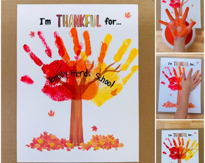 Thankful Handprint Tree Art Printable: Thanksgiving Craft (digital ...