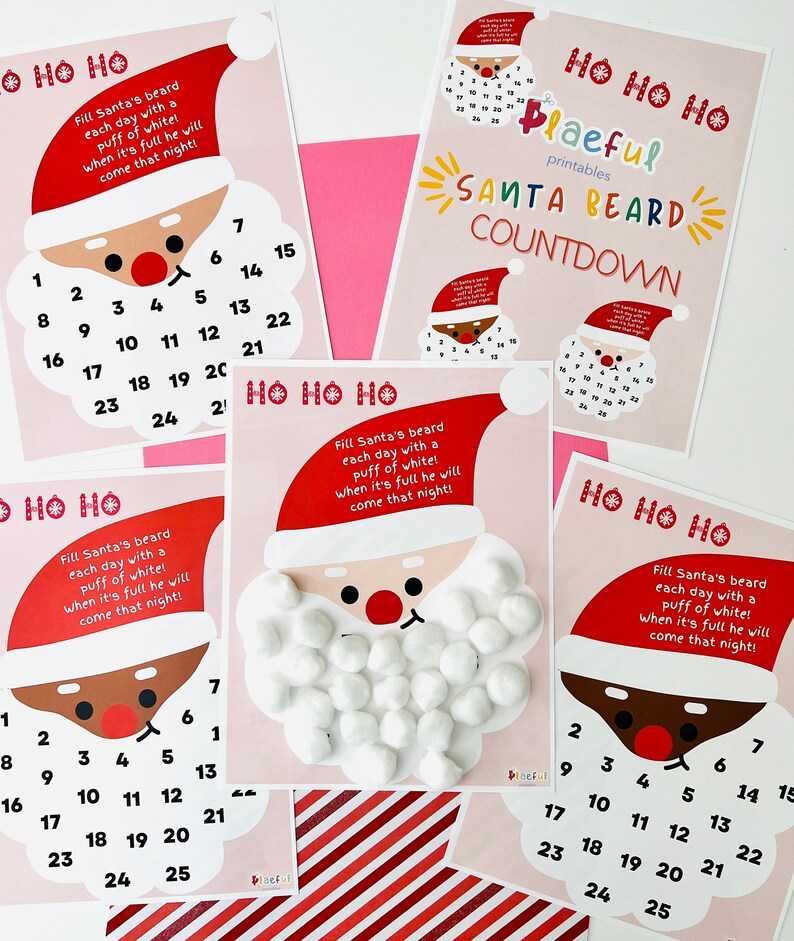 Santa Beard Advent Calendar Printable: Christmas Countdown (digital ...