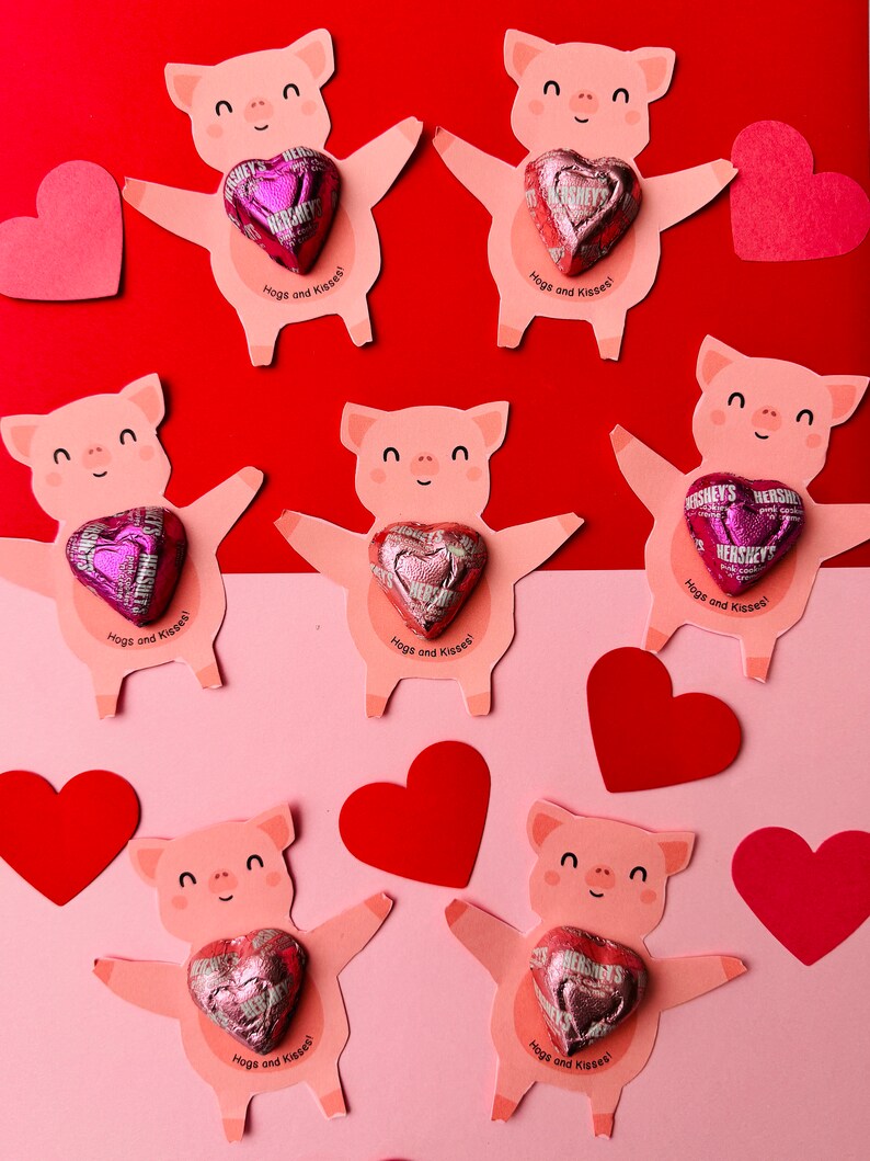 Pig Valentine Card Printable: Hogs and Kisses Favor (digital Download ...