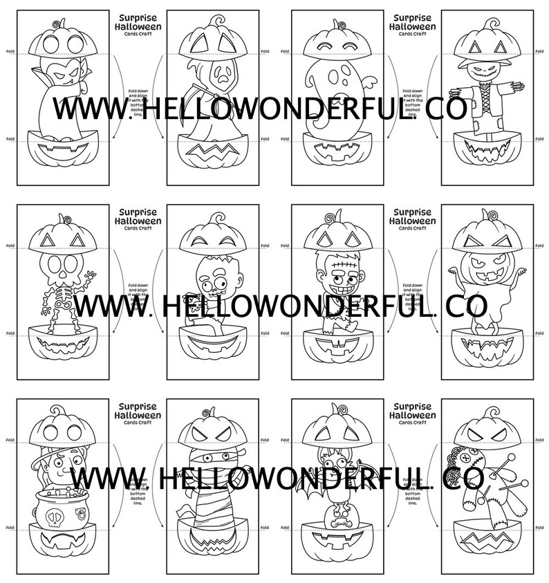 Halloween Surprise Cards: Kids Art Printable (digital Download) - Etsy