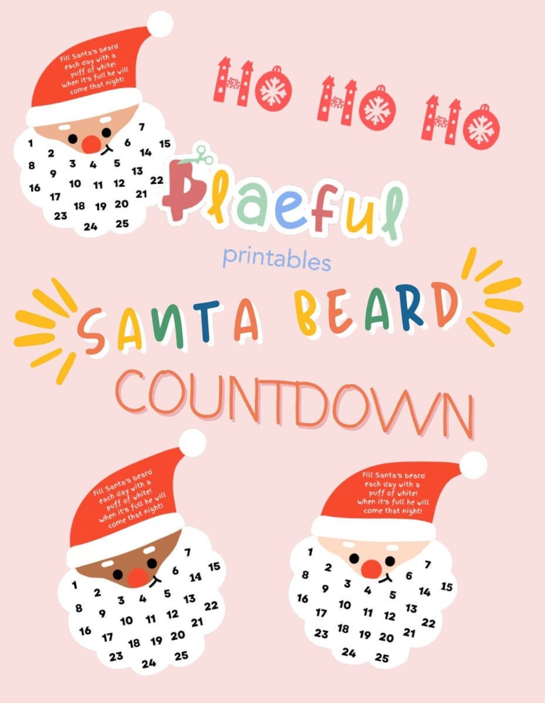 Santa Beard Advent Calendar Printable: Christmas Countdown (digital ...