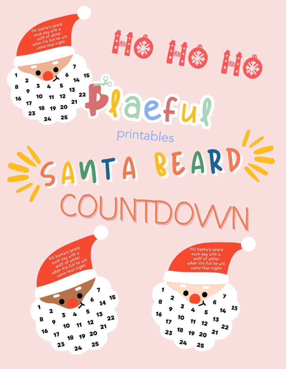 Santa Beard Advent Calendar Printable: Christmas Countdown (digital ...