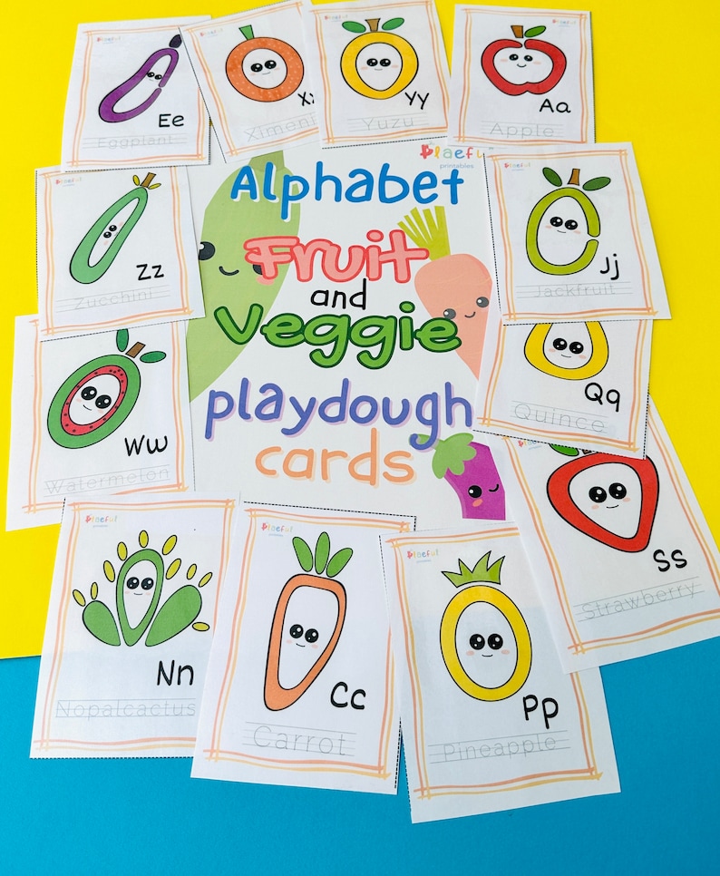Alphabet Playdough Mats Play Doh Cards Fruit and Veggie - Etsy