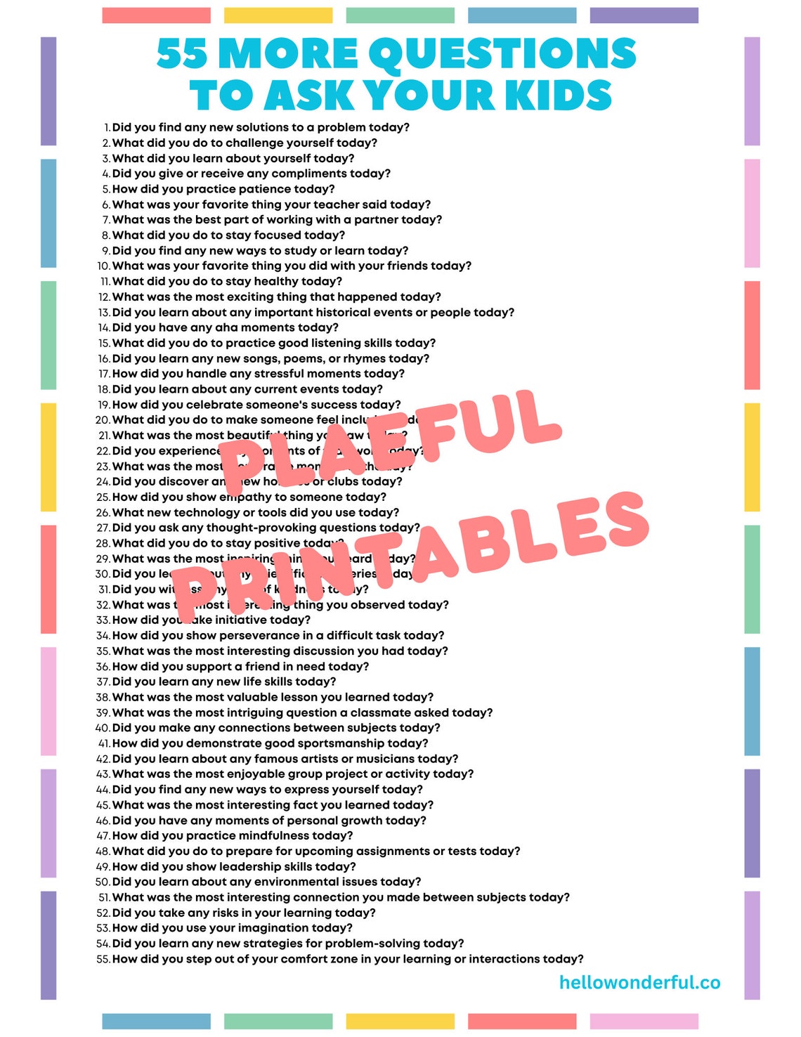 105 Questions to Ask Kids Printable: Playroom Learning (digital ...