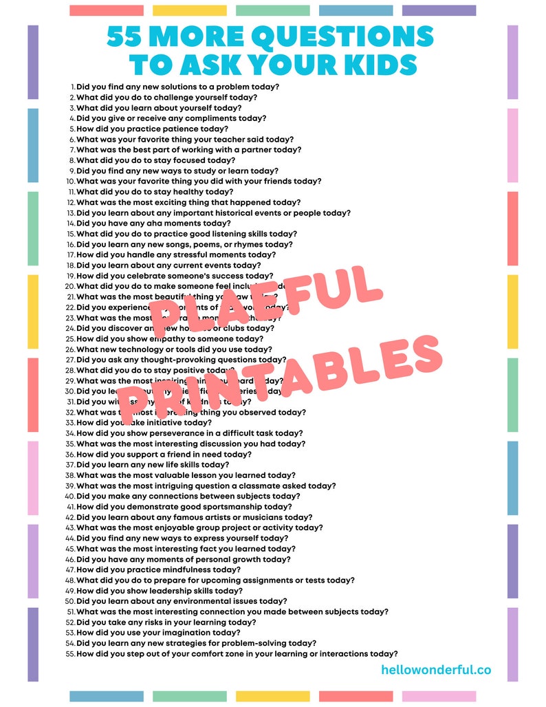 105 Questions to Ask Kids Printable: Playroom Learning (digital ...