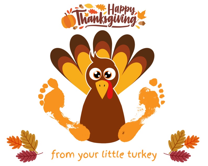 Turkey Footprint Art Printable: Thanksgiving Handprint Craft (digital ...