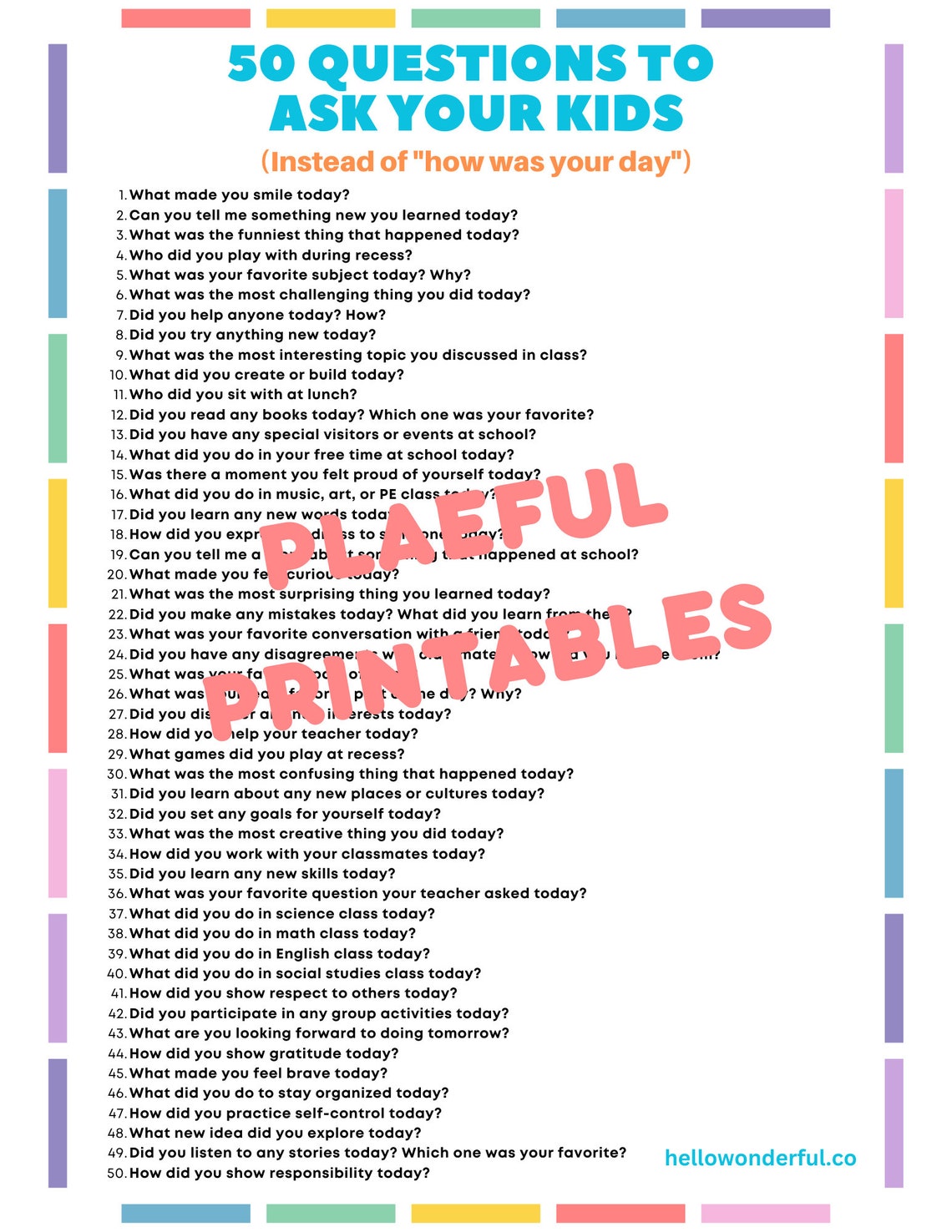 105 Questions to Ask Kids Printable: Playroom Learning (digital ...