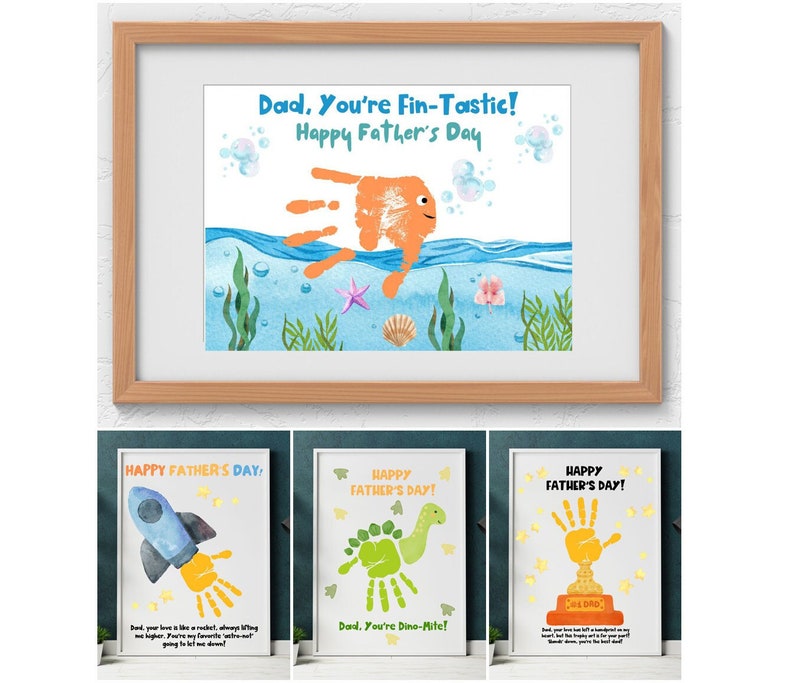 Father's Day Handprint Art: Rocket, Trophy, Dinosaur (digital Download ...