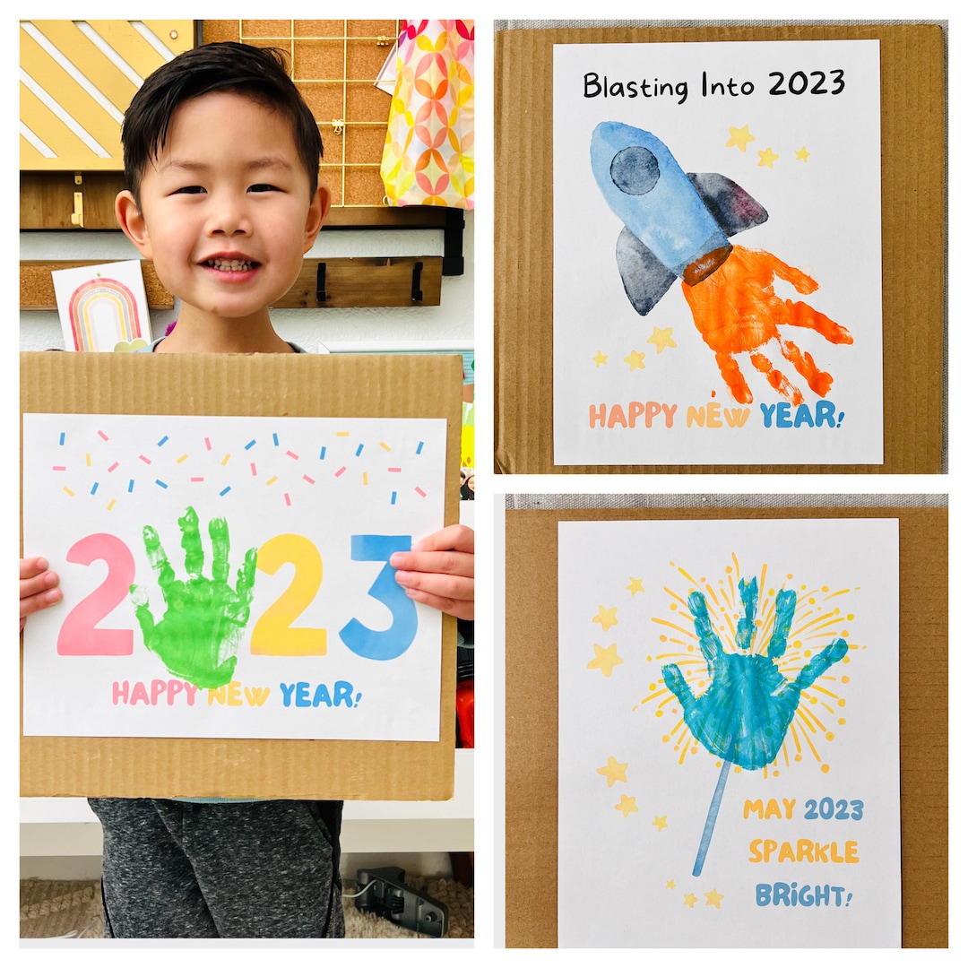 UPDATED 2024 New Years Handprint Art Preschool New Year Art, New Years ...