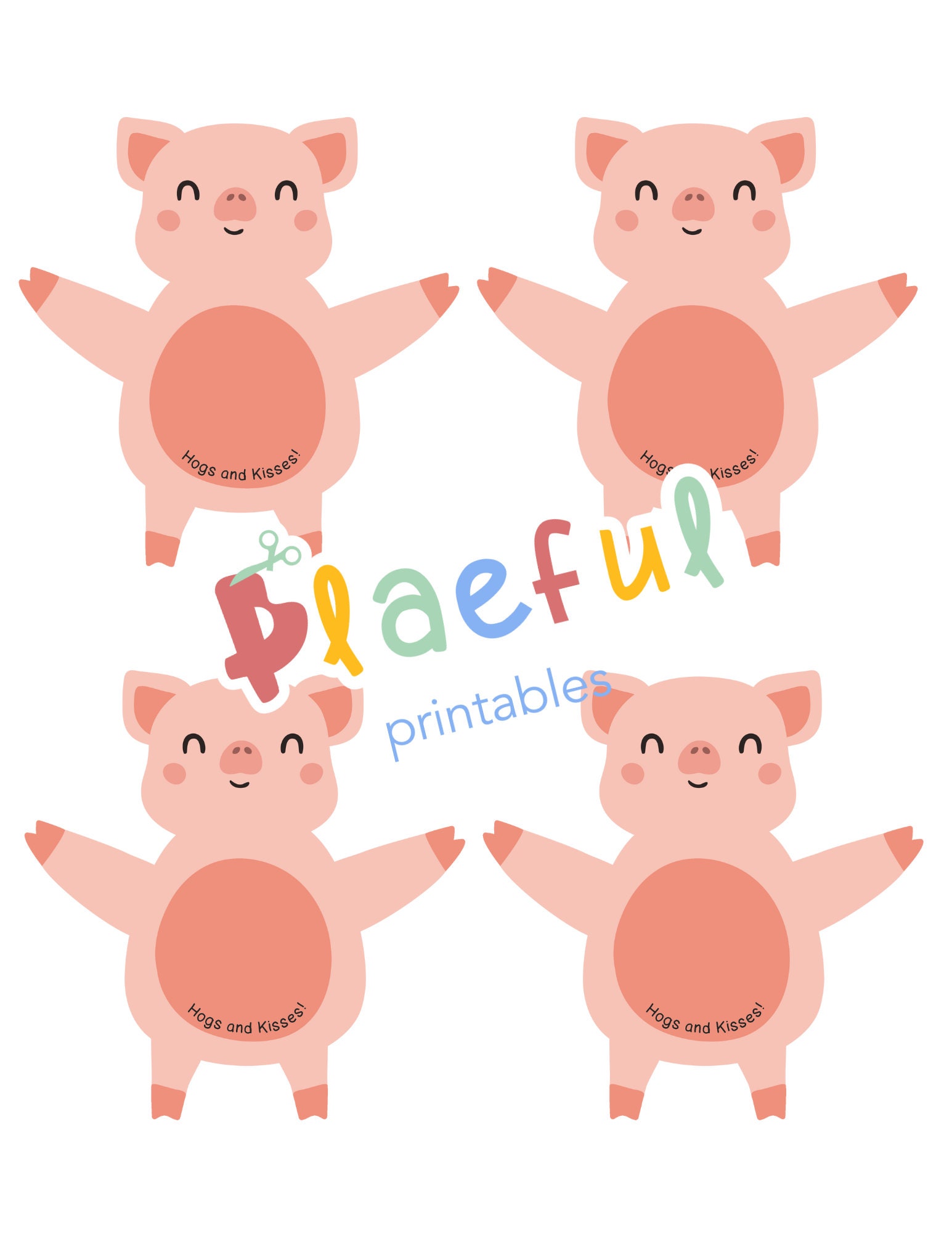 Pig Valentine Card Printable: Hogs and Kisses Favor (digital Download ...