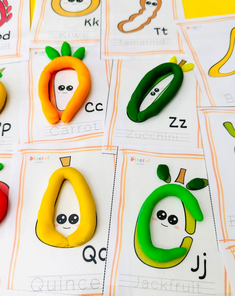 Alphabet Playdough Mats Play Doh Cards Fruit and Veggie - Etsy
