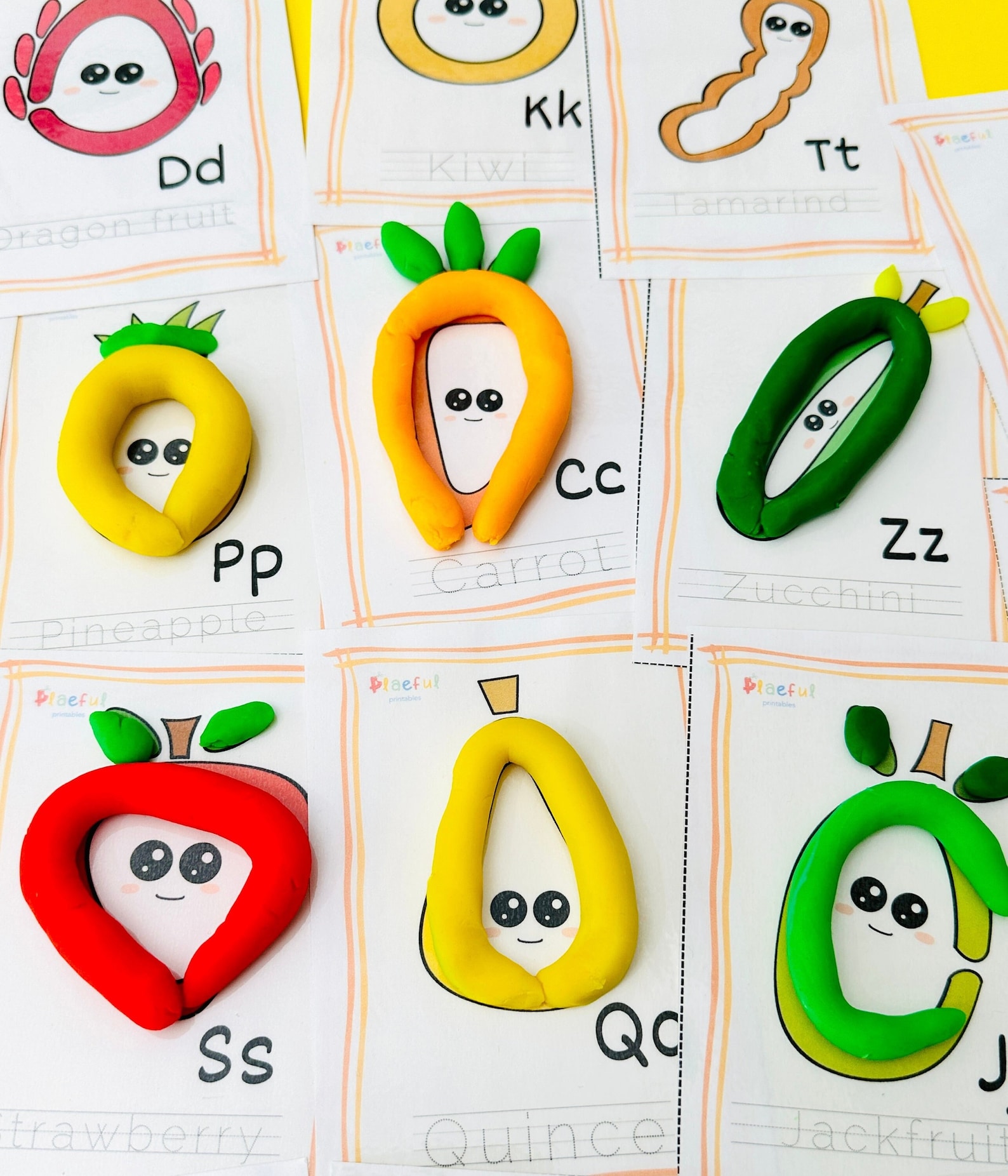 Alphabet Playdough Mats Play Doh Cards Fruit and Veggie - Etsy